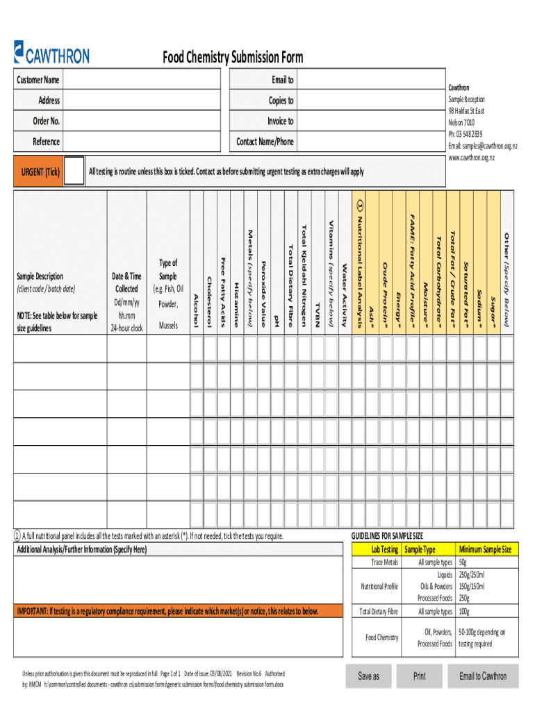 Fillable Online Food Submission Form. Submission form for generic food ...