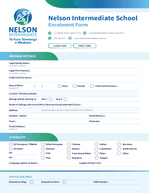 Fillable Online Nelson Intermediate School - Enrolment Form ...