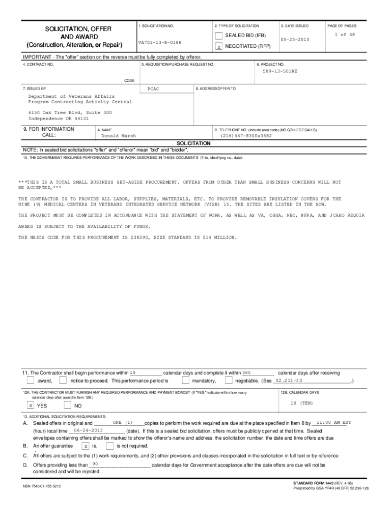 Fillable Online Solicitation, Offer, and Award (Construction, Alteration, or ... Fax Email Print ...