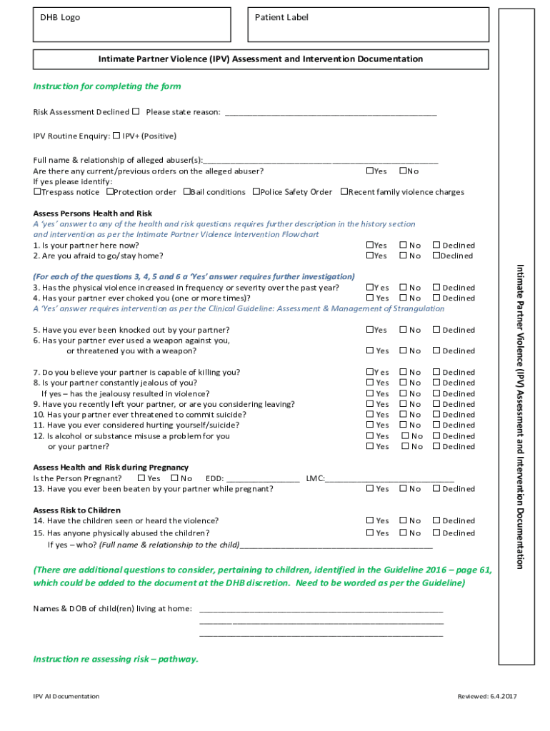 Fillable Online Intimate Partner Violence Intervention template Fax Email Print - pdfFiller