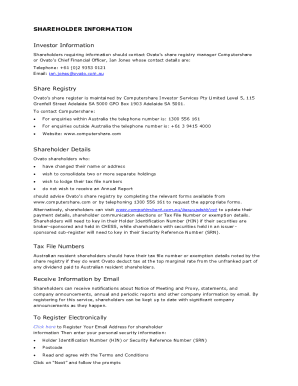Fillable Online SHAREHOLDER INFORMATION Investor Information Fax Email ...