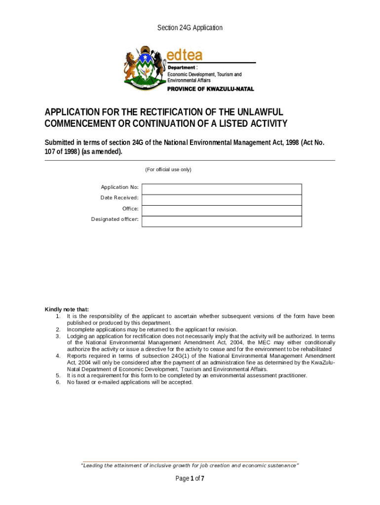 Application for rectification in terms of S24G of the NEMA (Act ... Doc Template | pdfFiller