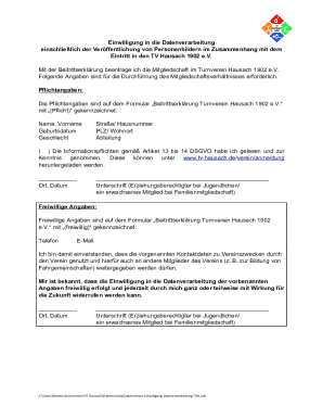 Fillable Online Einwilligung in die Datenverarbeitung - TV Hausach Fax ...