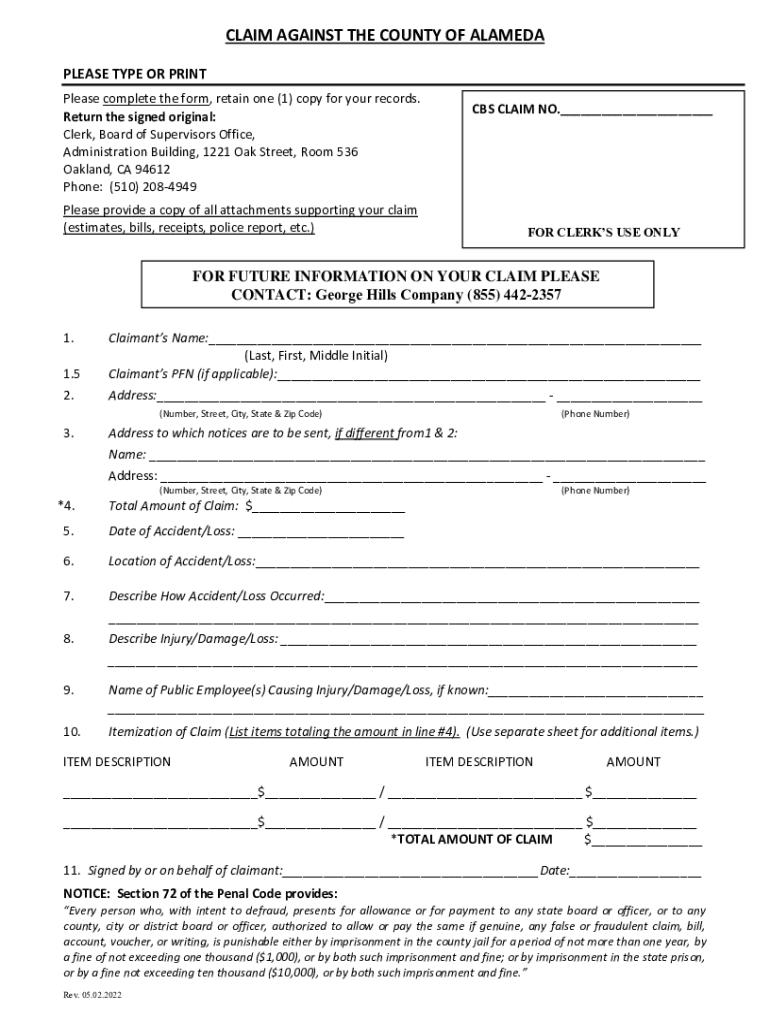 Fillable Online co alameda ca AHS-Claim-Form.pdf - Alameda Health ...