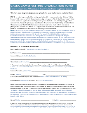 Fillable Online GAELIC GAMES VETTING ID VALIDATION FORM Fax Email Print ...