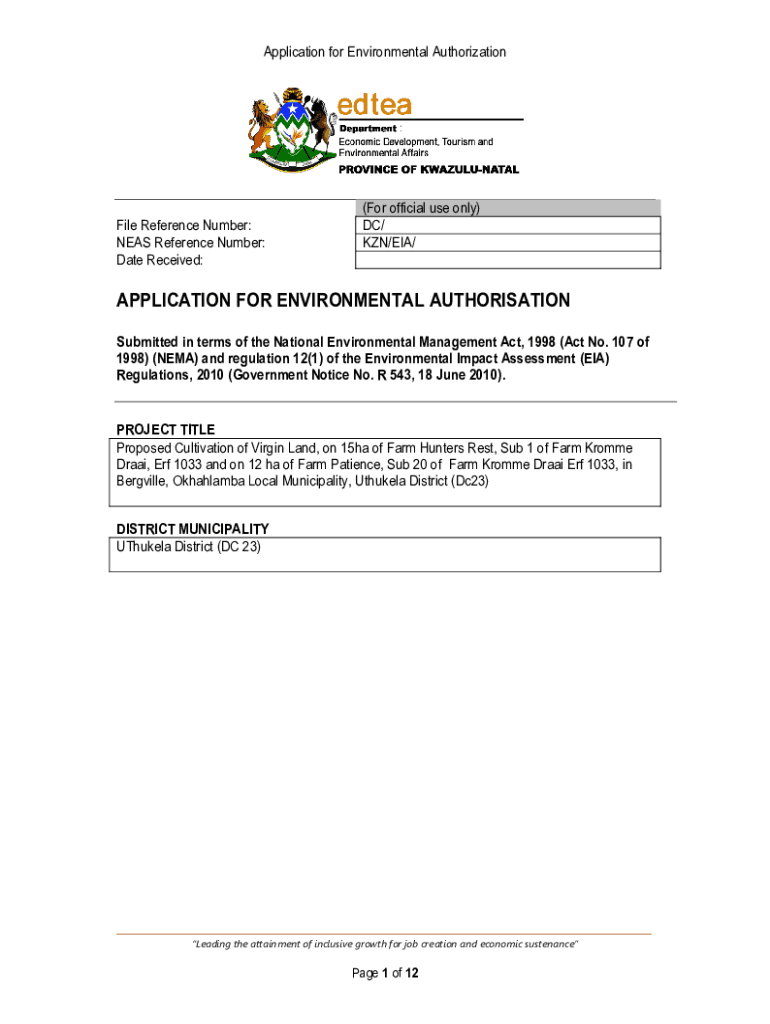 Fillable Online APPLICATION FOR ENVIRONMENTAL AUTHORIZATION - KIPDF ...
