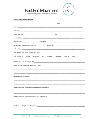 Fillable Online Pilates Client Information & Medical History Form ...