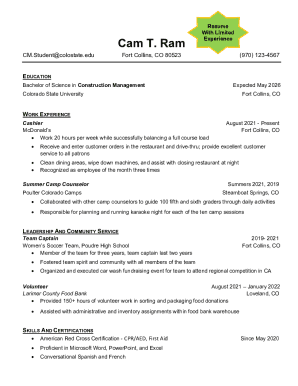 Fillable Online CM Student Resume Sample Templates Fax Email Print ...