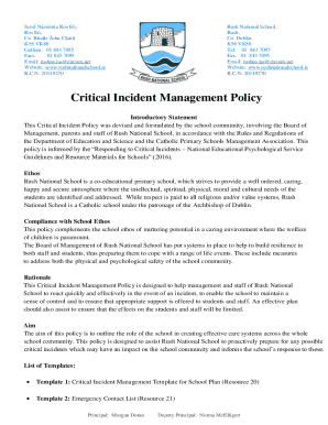 Fillable Online Critical Incident Management Policy - Rush National ...