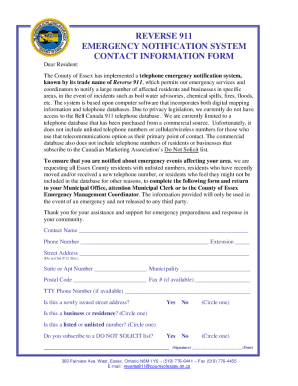 Fillable Online Emergency Notification System Contact Information Data ...