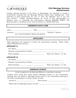 Fillable Online Civil Marriage Services - Questionnaire - Town of ...