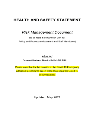 Fillable Online HEALTH AND SAFETY STATEMENT Risk Management Document ...