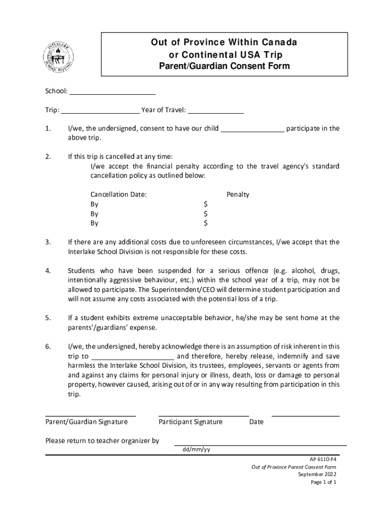 Fillable Online parent notification/consent form overnight trip - MS ...