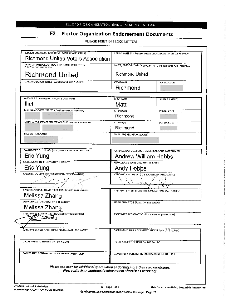 Fillable Online Information package for Elector Organizations (Director ...