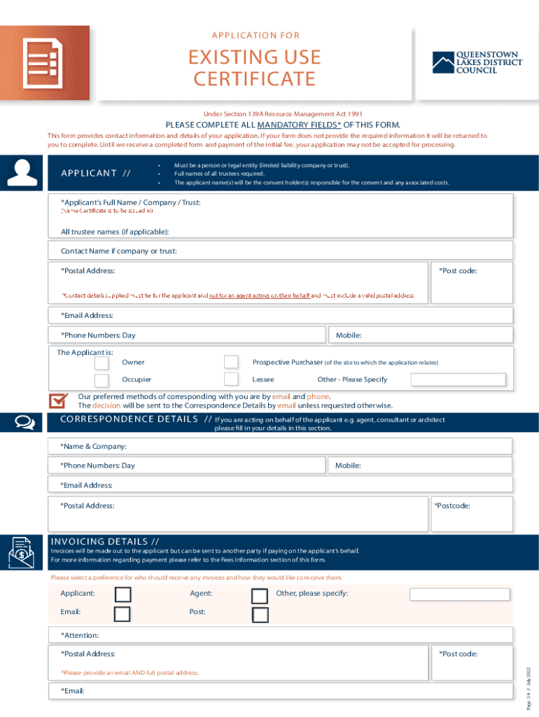 Fillable Online Existing Use Certificates - Environment Guide Fax Email ...