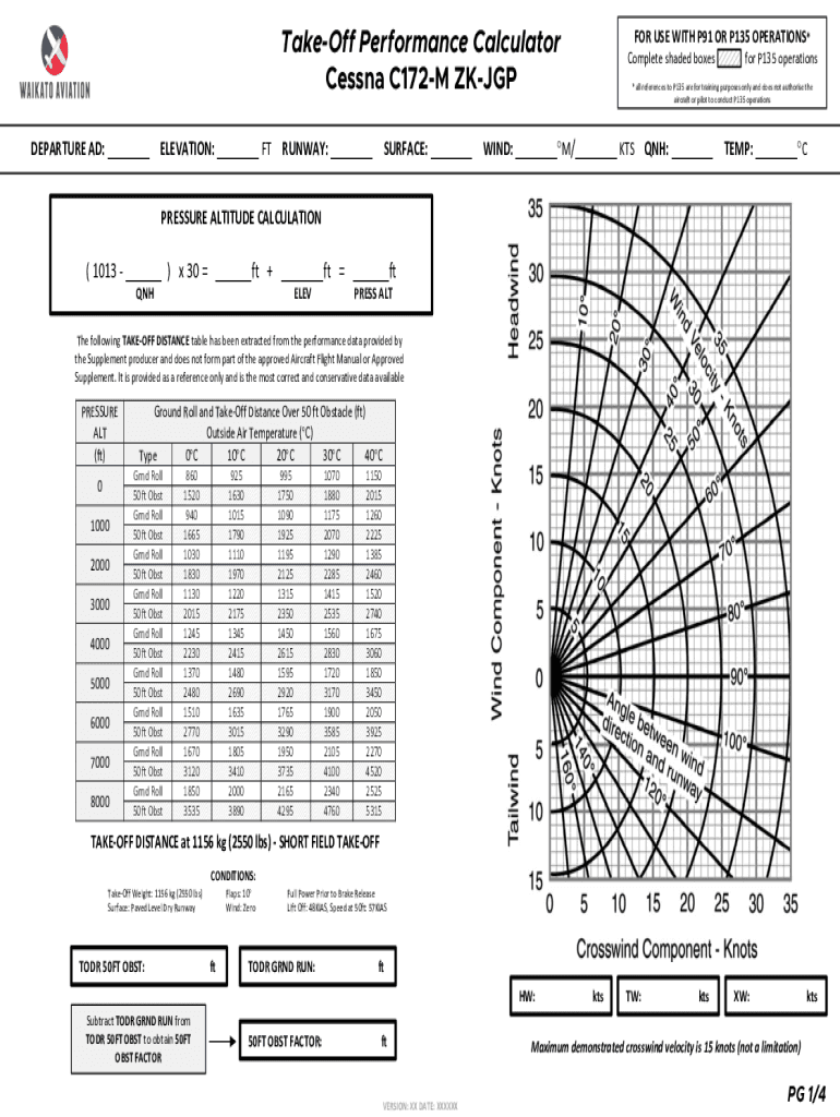 Fillable Online Take-Off Performance Calculator Cessna C172-R Diesel ZK ...