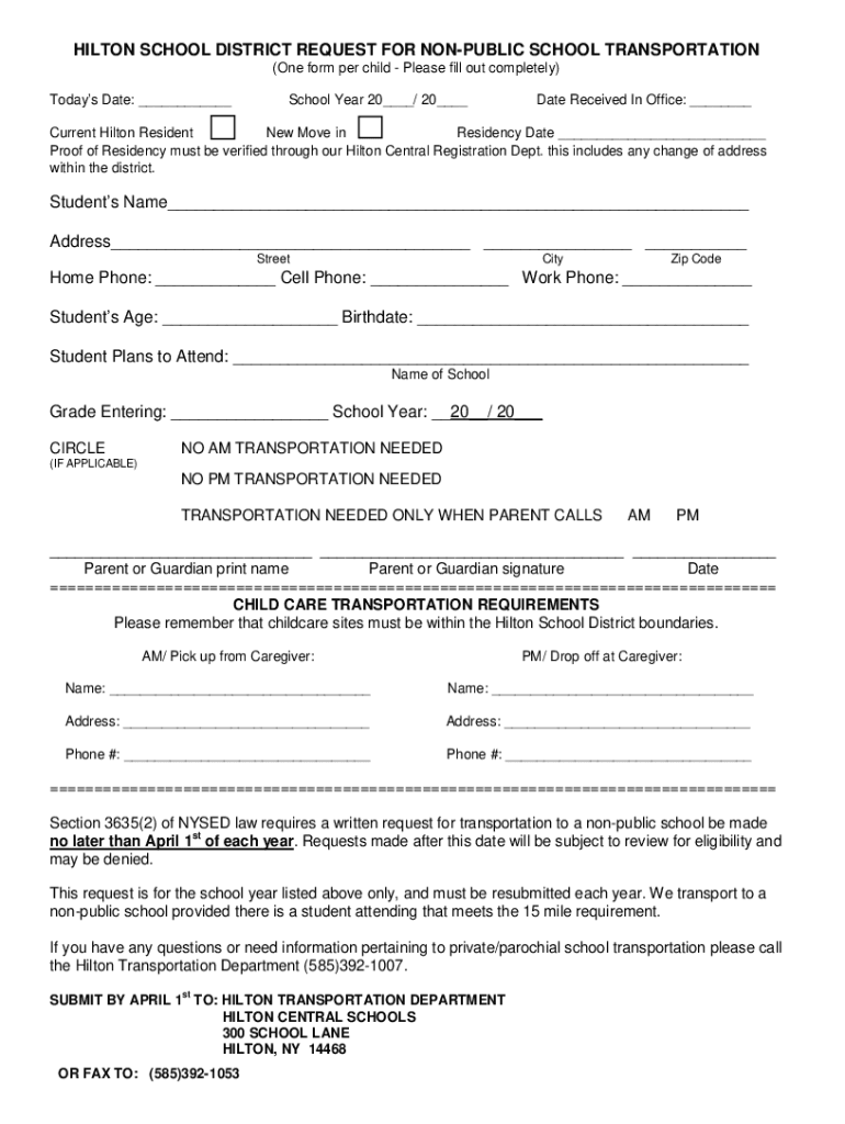 Fillable Online hilton school district request for non-public school ...