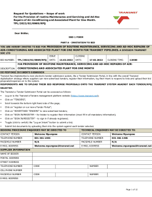 Fillable Online Request for Quotations Scope of work Fax Email Print ...