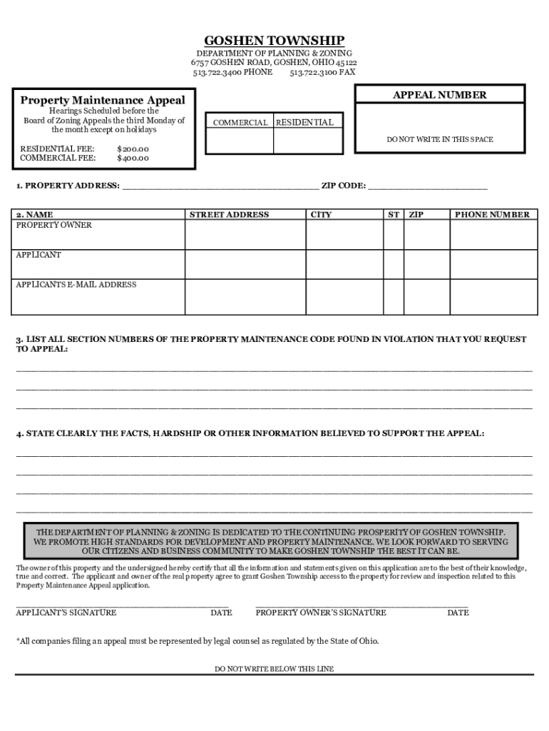 Fillable Online Property Maintence Appeal Form Fax Email Print - pdfFiller