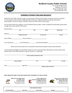 Fillable Online Student Record Request - Bedford County Public Schools ...