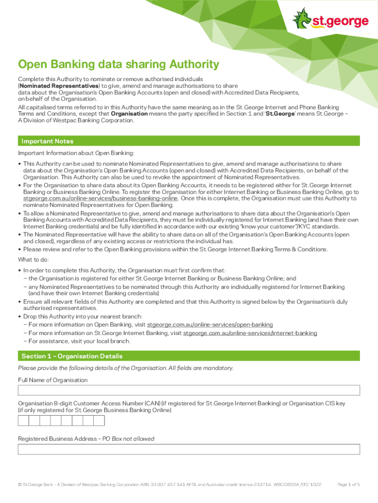 Fillable Online . STG STG Open Banking Data Sharing Authority Form Fax ...