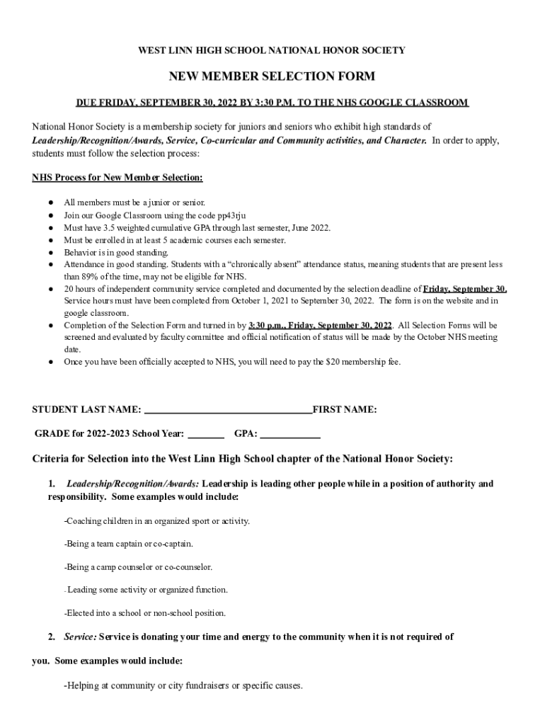 Fillable Online NEW MEMBER SELECTION FORM Fax Email Print - pdfFiller