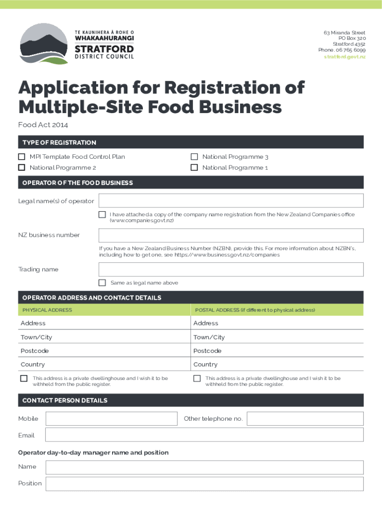 Fillable Online Application for Registration of Multiple-Site Food ...