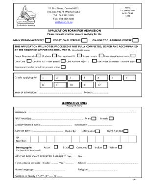 Fillable Online APPLICATION FORM FOR ADMISSION LEARNER DETAILS Fax Email Print - pdfFiller