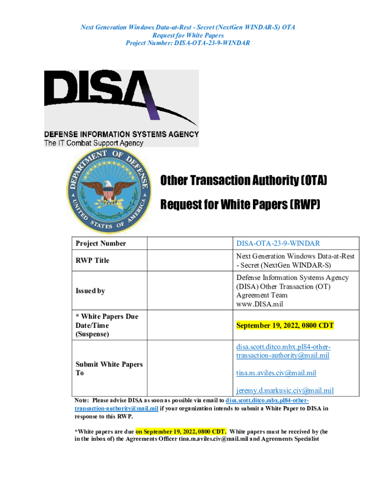 Fillable Online Other Transaction Authority (OTA) Request for ...