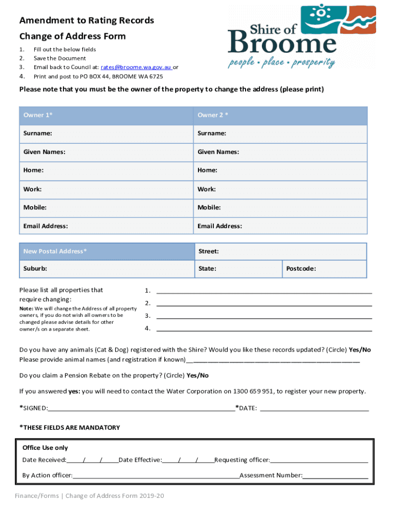 Fillable Online Amendment to Rating Records Change of Address Form Fax ...