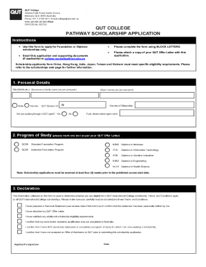 Fillable Online QUT College Scholarship Application Form. QUT College ...