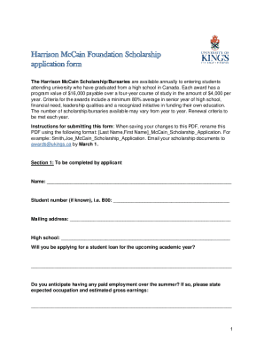 Fillable Online Harrison McCain Foundation Scholarship application form ...