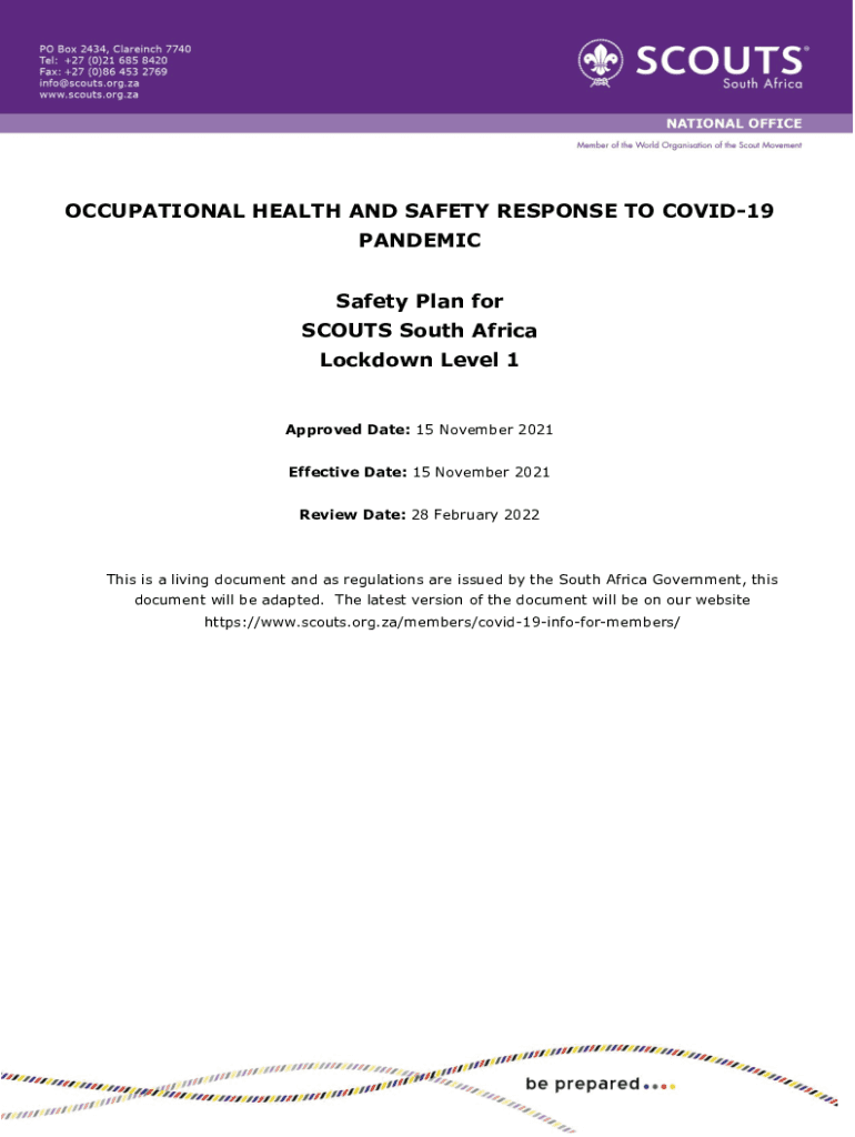 Fillable Online Safety Plan for SCOUTS South Africa Lockdown Level 1 ...