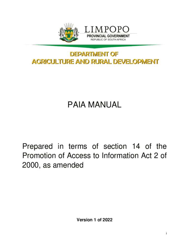Fillable Online PAIA MANUAL Prepared in terms of section 14 of the ...