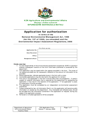 Fillable Online Application for environmental authorization. NEMA EIA ...