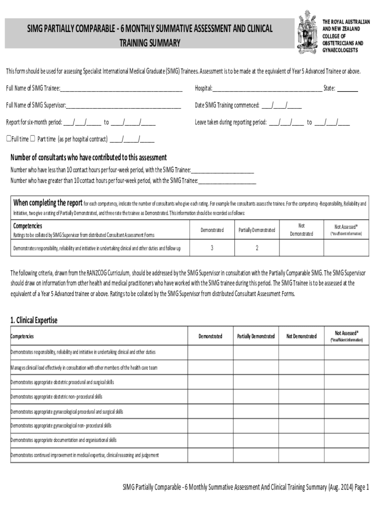 Fillable Online ranzcog edu Assessment of the Clinical Practice of IMGs in Australia Fax Email ...