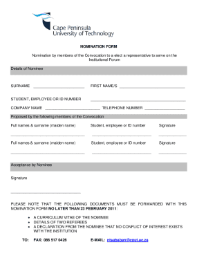 Fillable Online Nomination Form Self-Nomination (Please complete ...