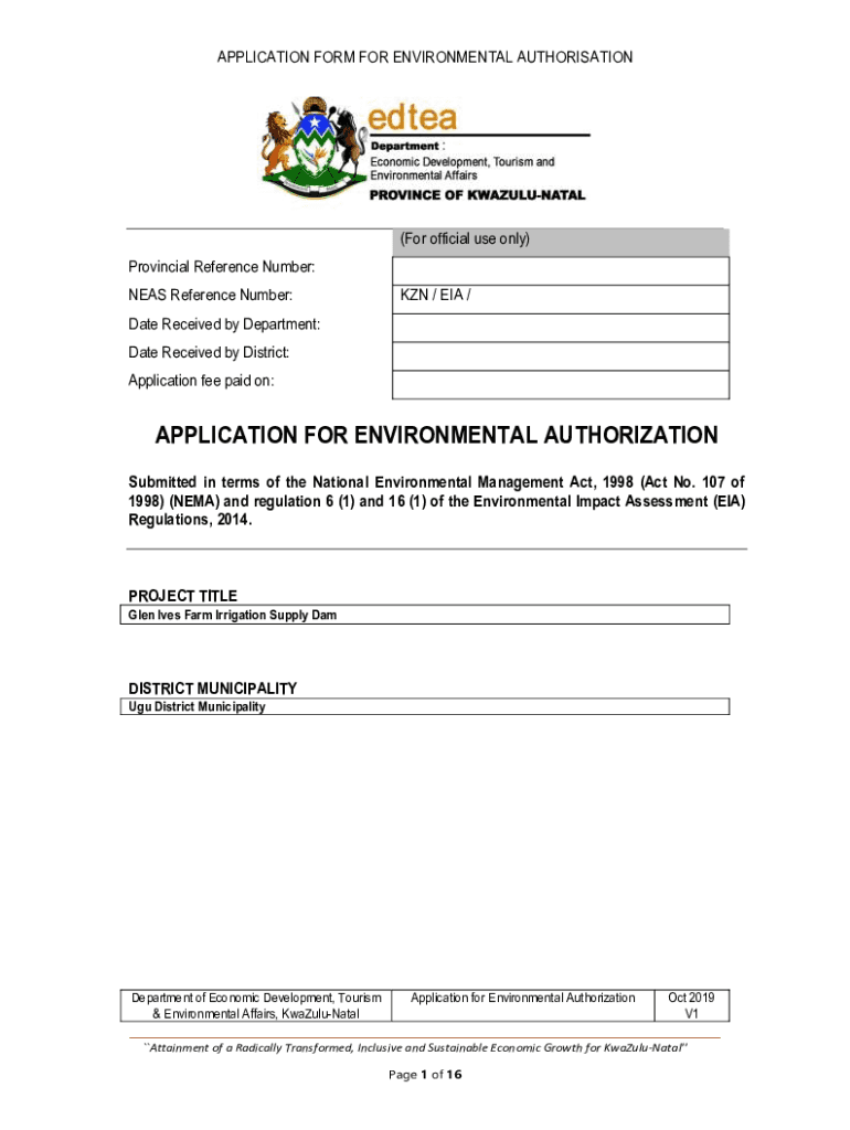 Fillable Online Application for Environmental Authorisation AND A WASTE ...