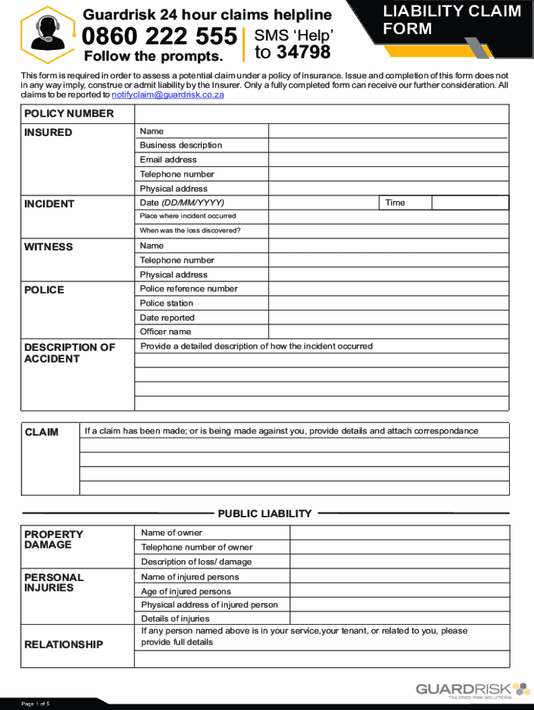 Fillable Online Property Loss damage Claim FormGuardrisk Fax Email ...