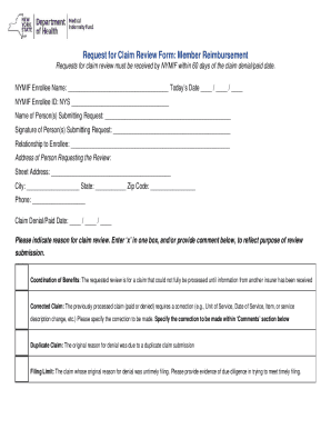 Fillable Online Request for Claim Review Form: Member Reimbursement Fax ...