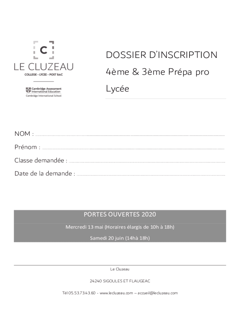 Fillable Online Fillable Online DOSSIER D'INSCRIPTION EN CLASSE DE 4me ... Fax Email Print ...