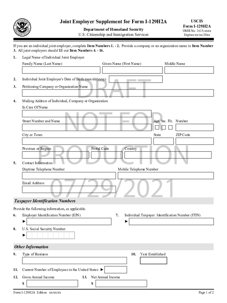 Fillable Online I-129H2A, Joint Employer Supplement for Form I-129H2A ...