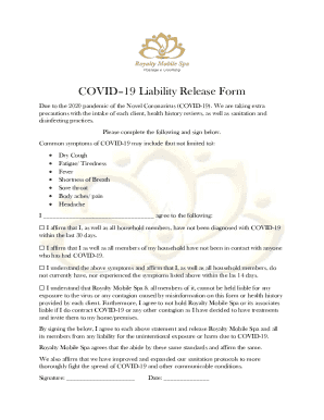 Fillable Online Covid-19 Liability Release Form - Pacific Tranquility ...