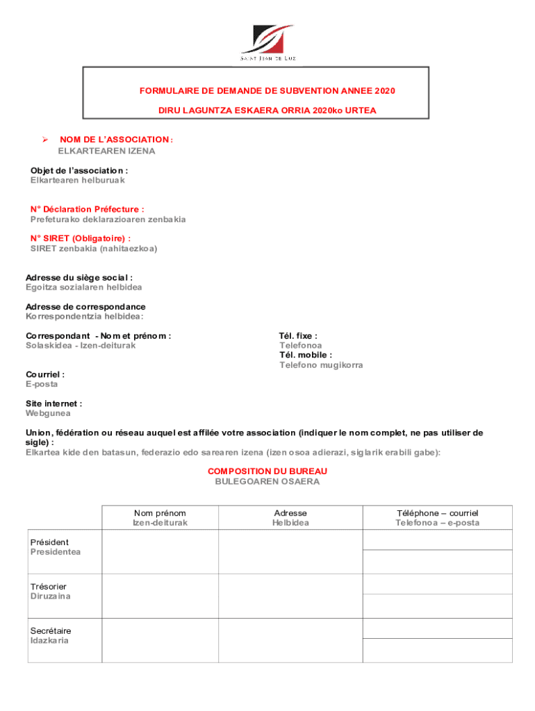 Fillable Online DOSSIER DE DEMANDE DE SUBVENTION - Com St Barth Fax Email Print - pdfFiller