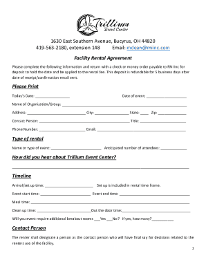 Fillable Online Facility Rental Application/Agreement - Trillium Event ...
