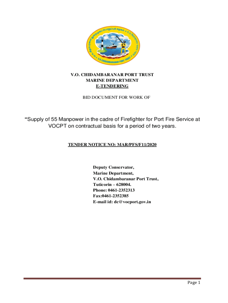 Fillable Online Tender Document for Supply of Manpower - Cochin Port ...