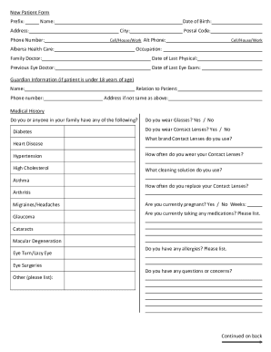 Fillable Online New Patient Form Prefix: Name: Date of Birth: Address ...