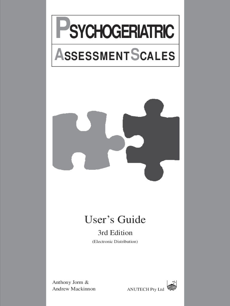 Fillable Online Psychogeriatric Assessment Scales User's Guide 4th ...
