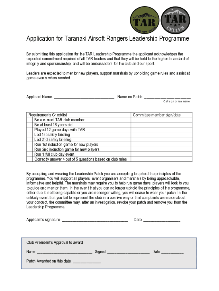 Fillable Online Application for TAR Leadership Patch Fax Email Print ...