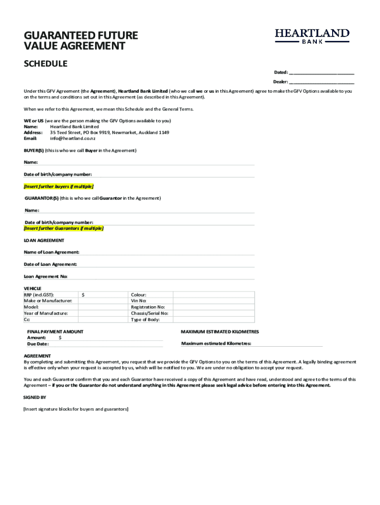 Fillable Online GUARANTEED FUTURE VALUE AGREEMENT SCHEDULE Fax Email Print - pdfFiller